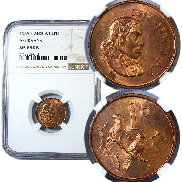 1965 South African Afrikaans 1 Cent - PF64RB Thick Flan and MS65RB Coins | RSA - Silver ...